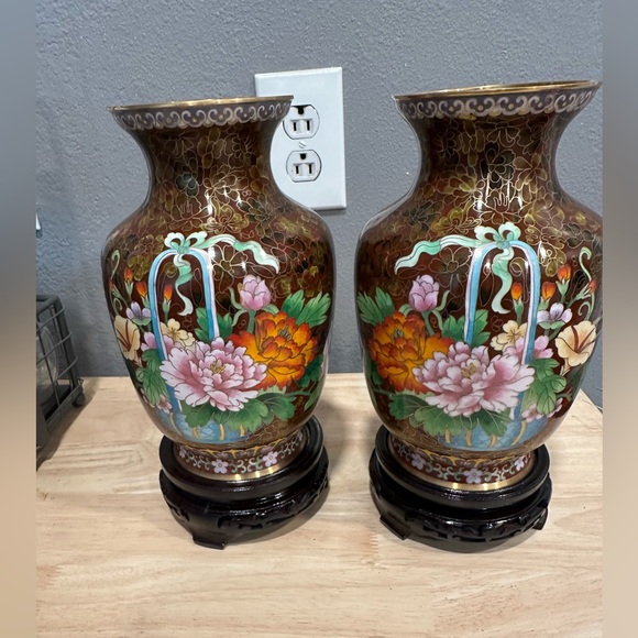 Accents | Pair Of Stunning Dark Red Cloisonn Vases | Poshmark
